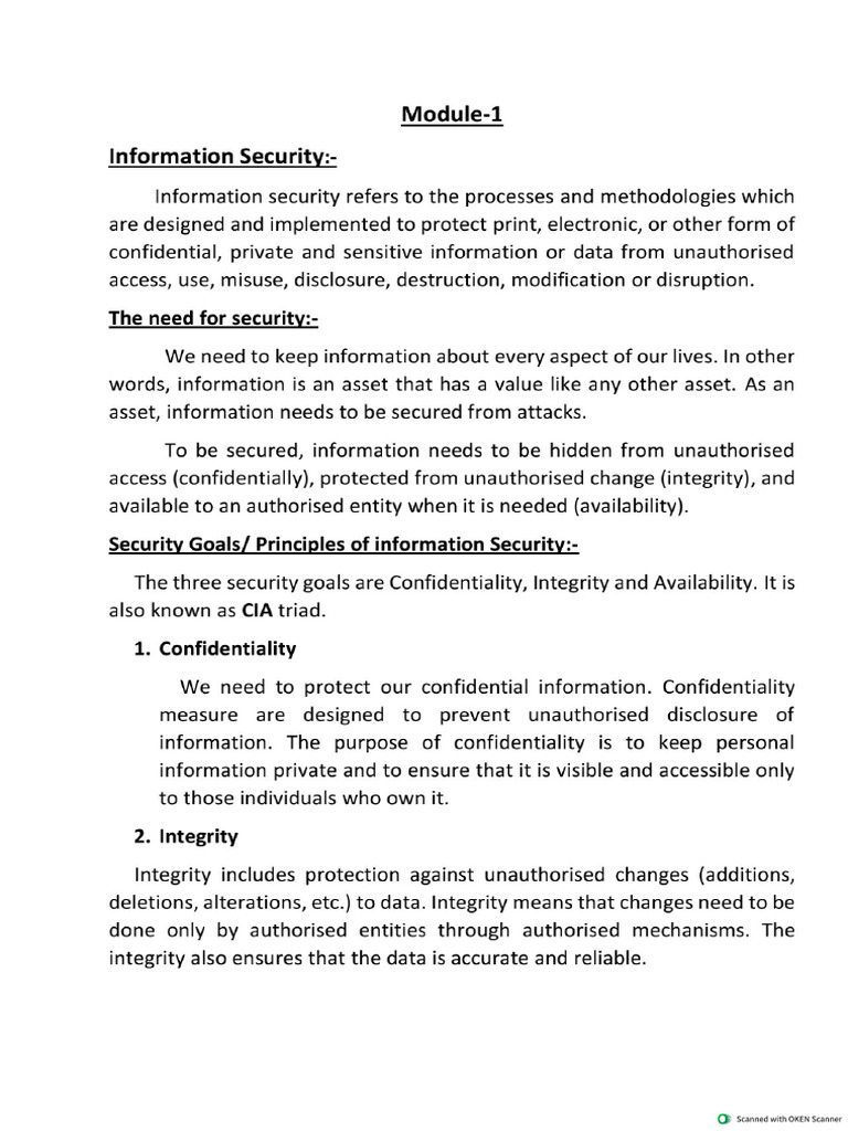 Info Sec Unit-1 Note-01 | PDF