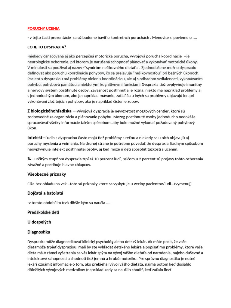 Poruchy Ucenia | PDF