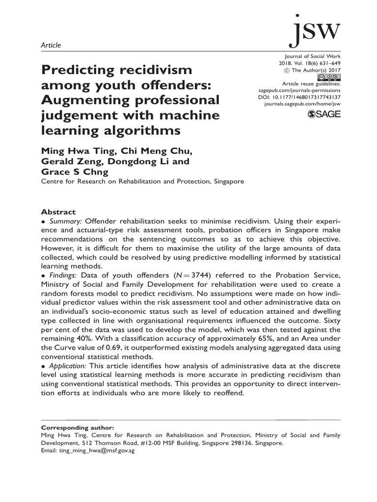 Predicting Recidivism Among Youth Offenders: Augmenting Professional Judgement With Machine ...