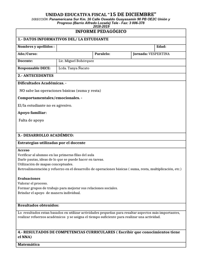 Informe Pedagogico Ejemplo Validar | PDF