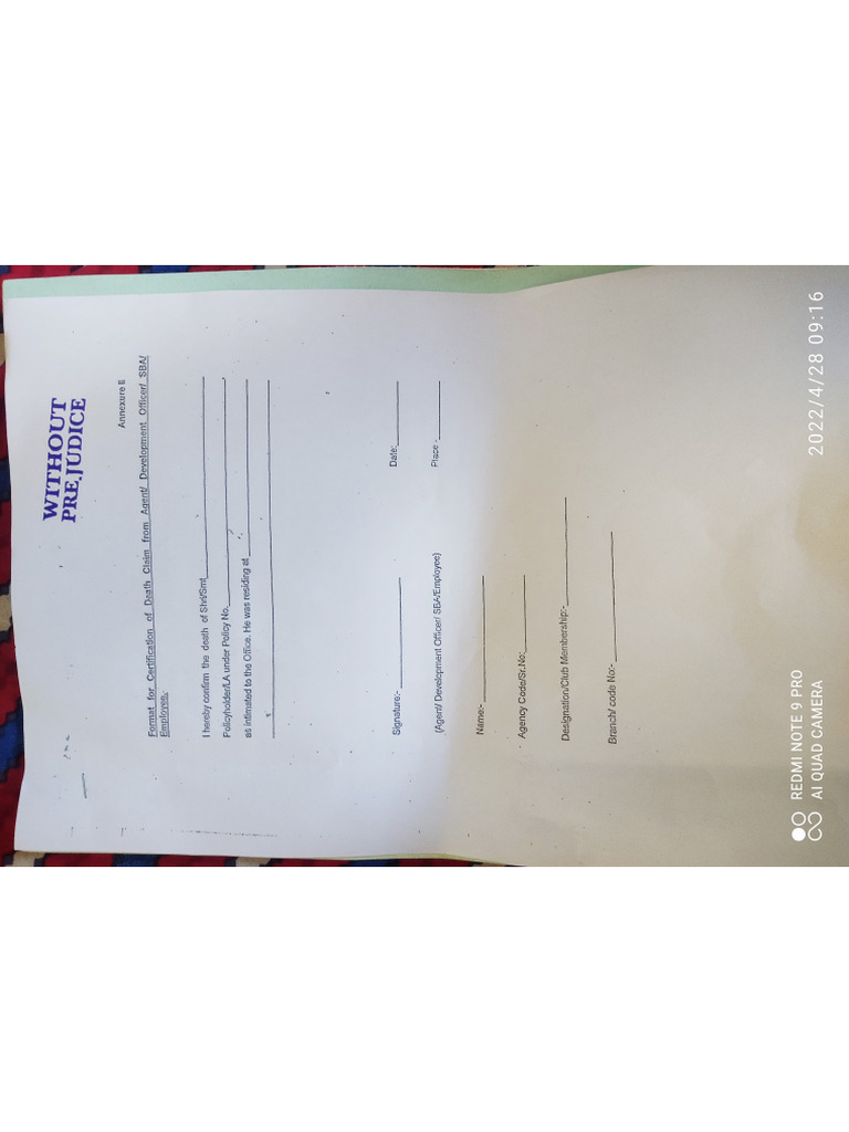 Lic Death Claim Form | PDF