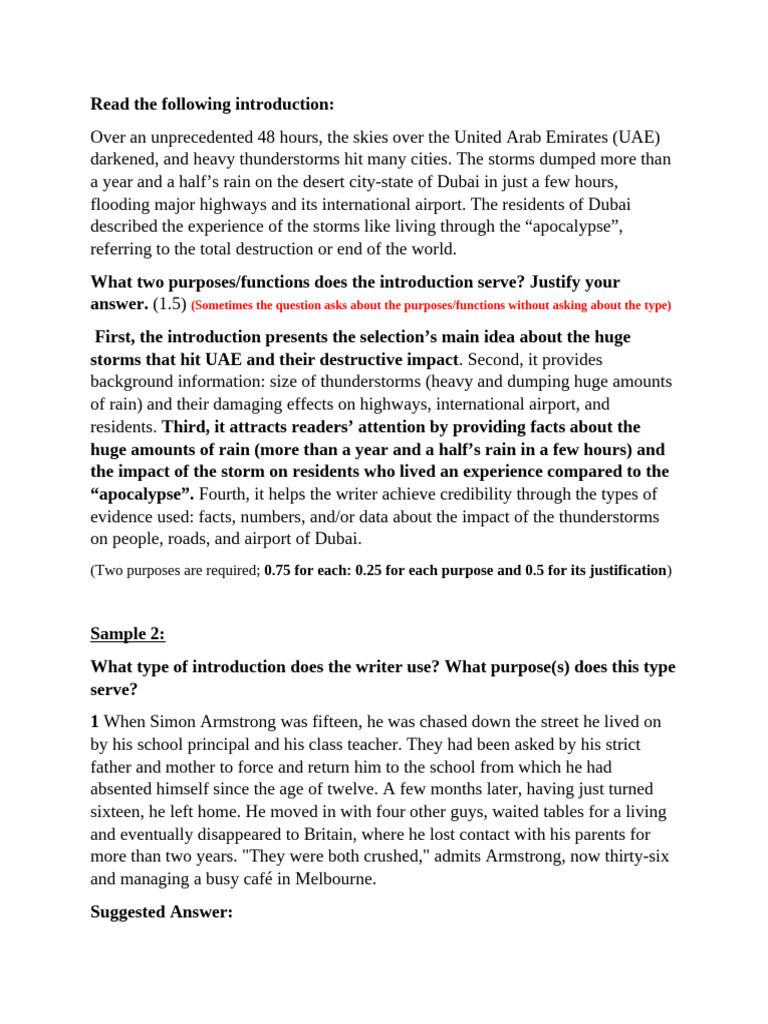 Sample Questions On Types and Purposes of Introductions | PDF | Dubai