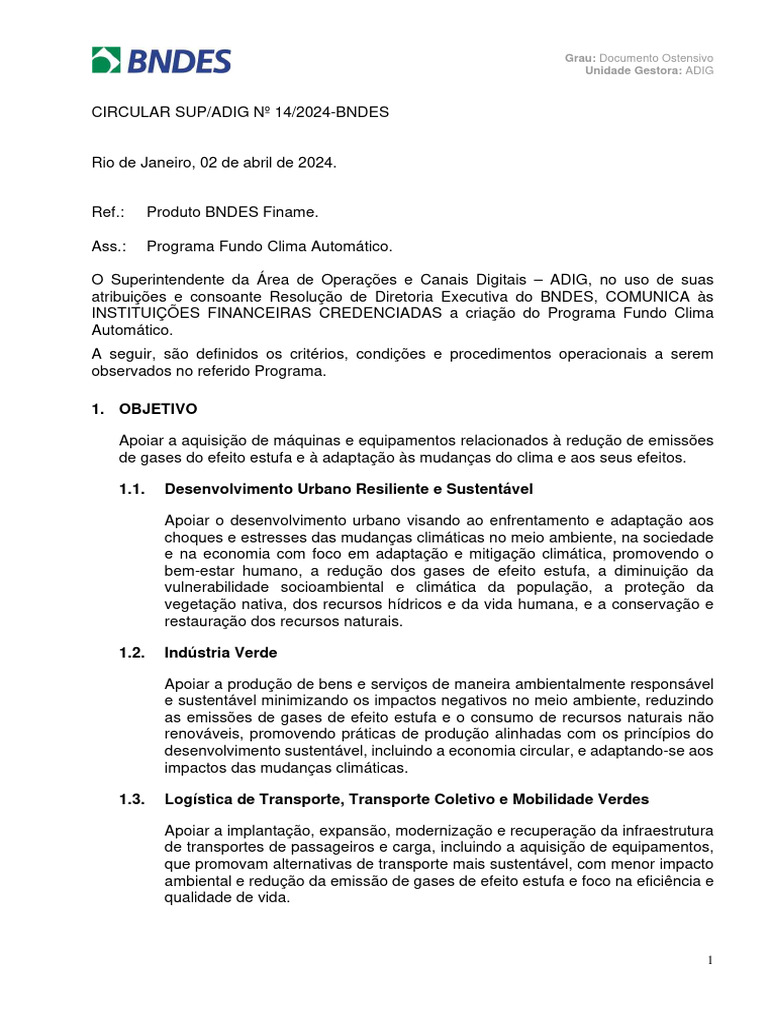 Programa Fundo Clima Automático BNDES | PDF | Sustentabilidade ...