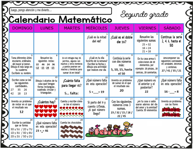 Calendario Mate 2do | PDF