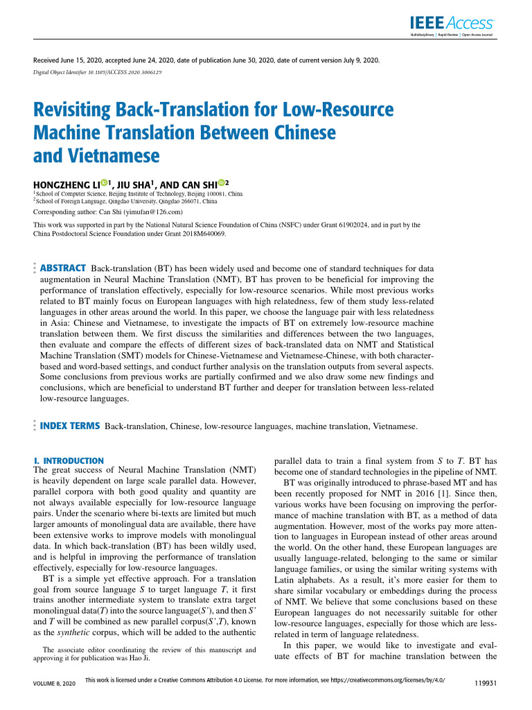 Revisiting BackTranslation For Low-Resource Machine Translation Between Chinese and Vietnamese ...