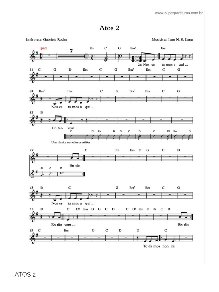 Super Partituras - Atos 2 (Gabriela Rocha), com cifra | PDF