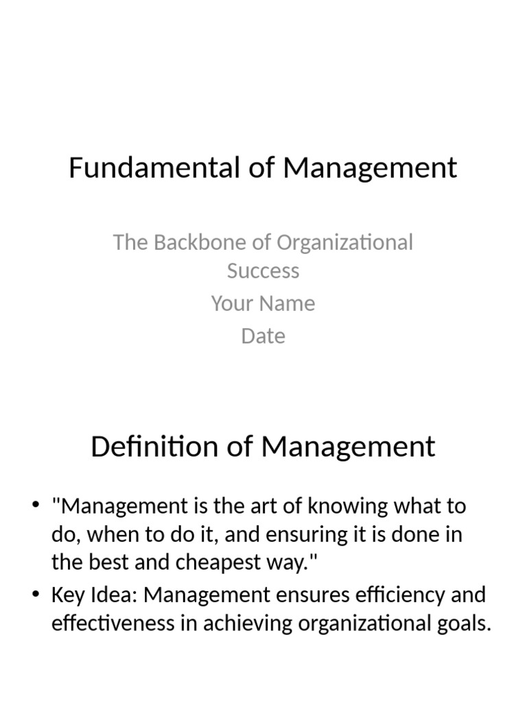 Fundamentals of Management Presentation | PDF | Goal | Strategic Planning