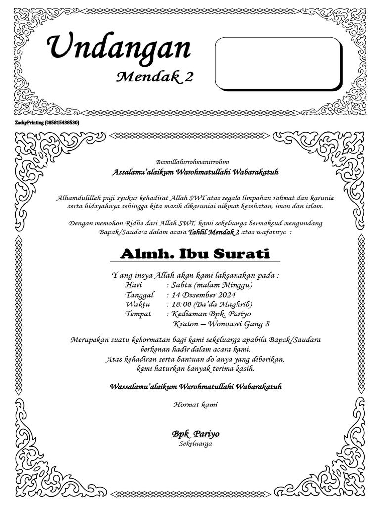 Undangan Mendak 2 | PDF