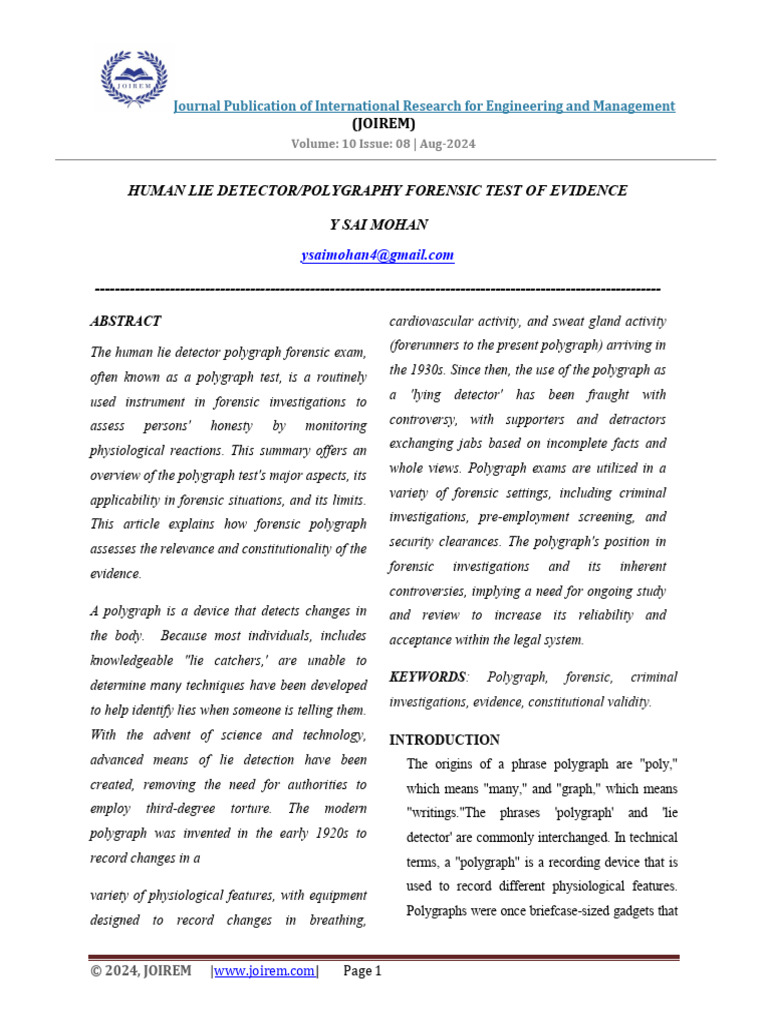 Human Lie Detector/polygraphy Forensic Test of Evidence | PDF ...