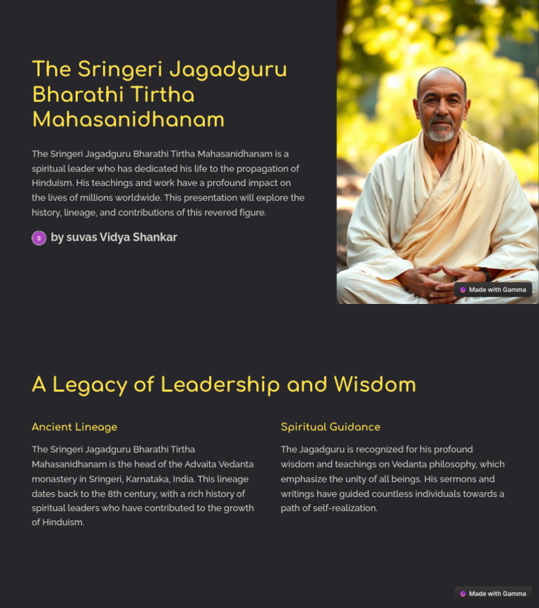 The-Sringeri-Jagadguru-Bharathi-Tirtha-Mahasanidhanam | PDF