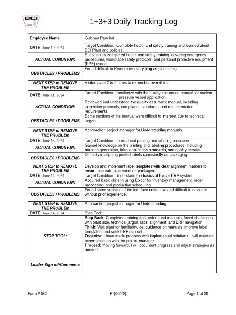 563-1+3+3 Daily Tracking Log | PDF | Specification (Technical Standard ...