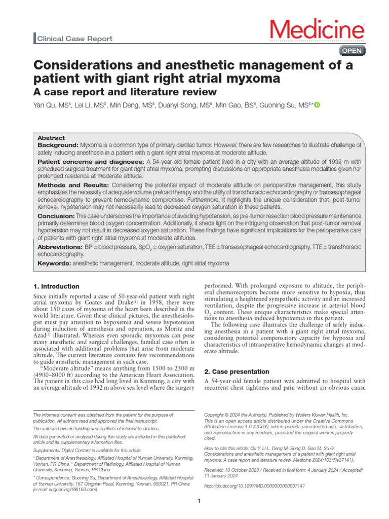 Considerations and Anesthetic Management of A.8 | PDF | Atrium (Heart ...