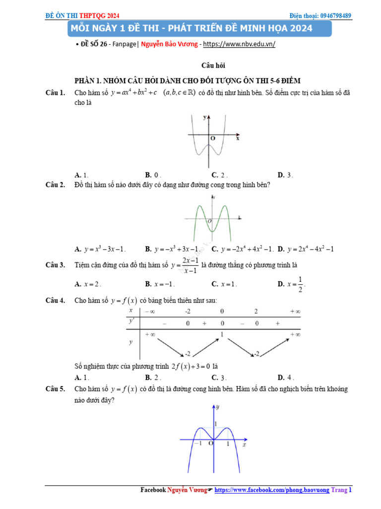 ĐỀ SỐ 26 - MỖI NGÀY 1 ĐỀ THI 2024 - PHÁT TRIỂN ĐỀ MINH HỌA 2024 | PDF