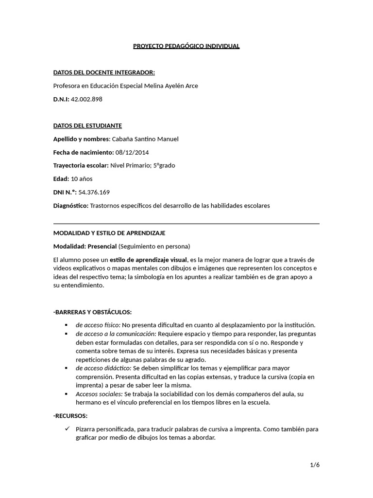 Proyecto Pedagógico Individual | PDF | Aprendizaje | Maestros