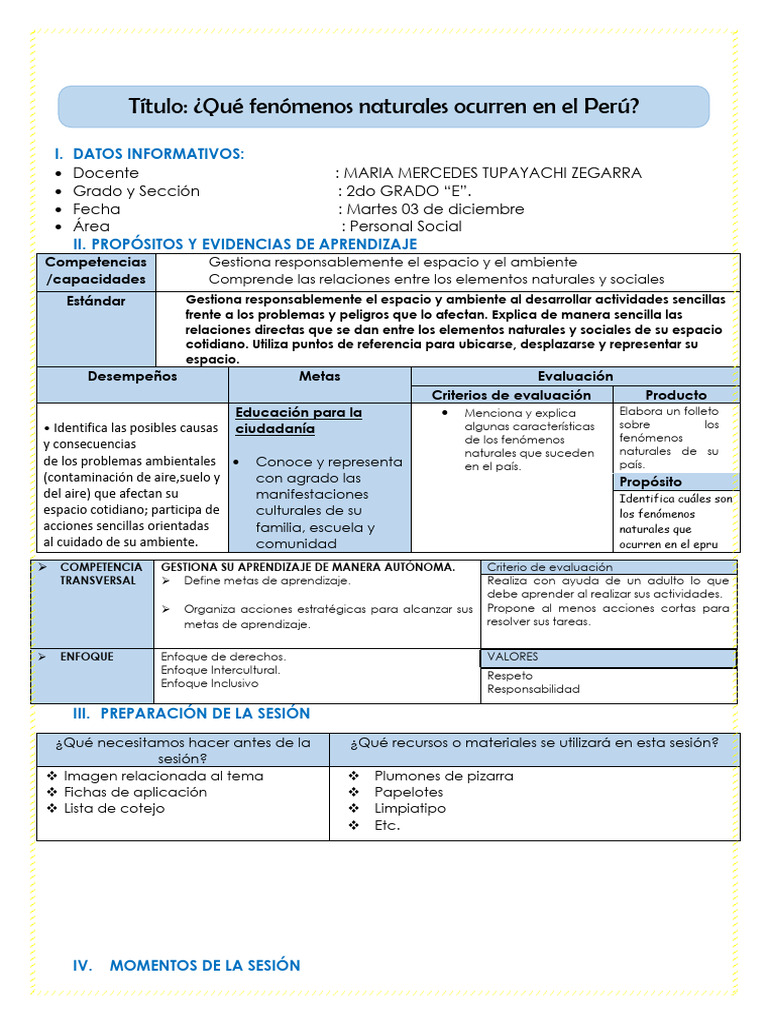 Sesión PS Martes 04 Identifican Los Fenomenos Naturales Que Ocurren en ...