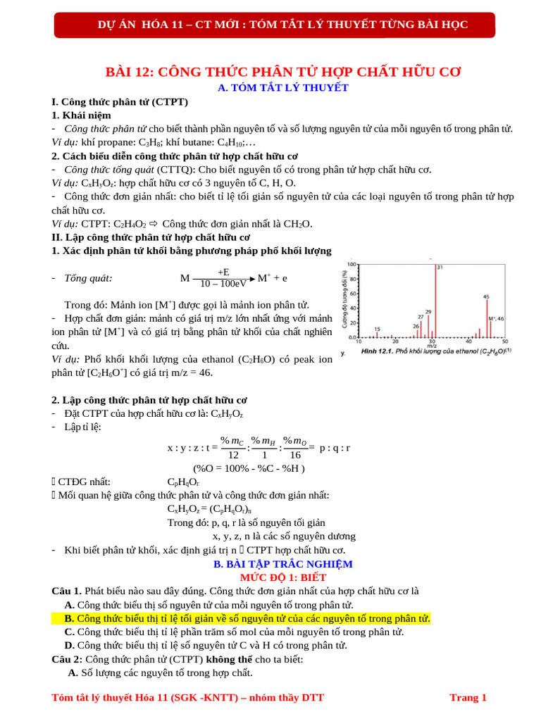 Bai 12 Cong Thuc Phan Tu Hop Chat Huu Co | PDF