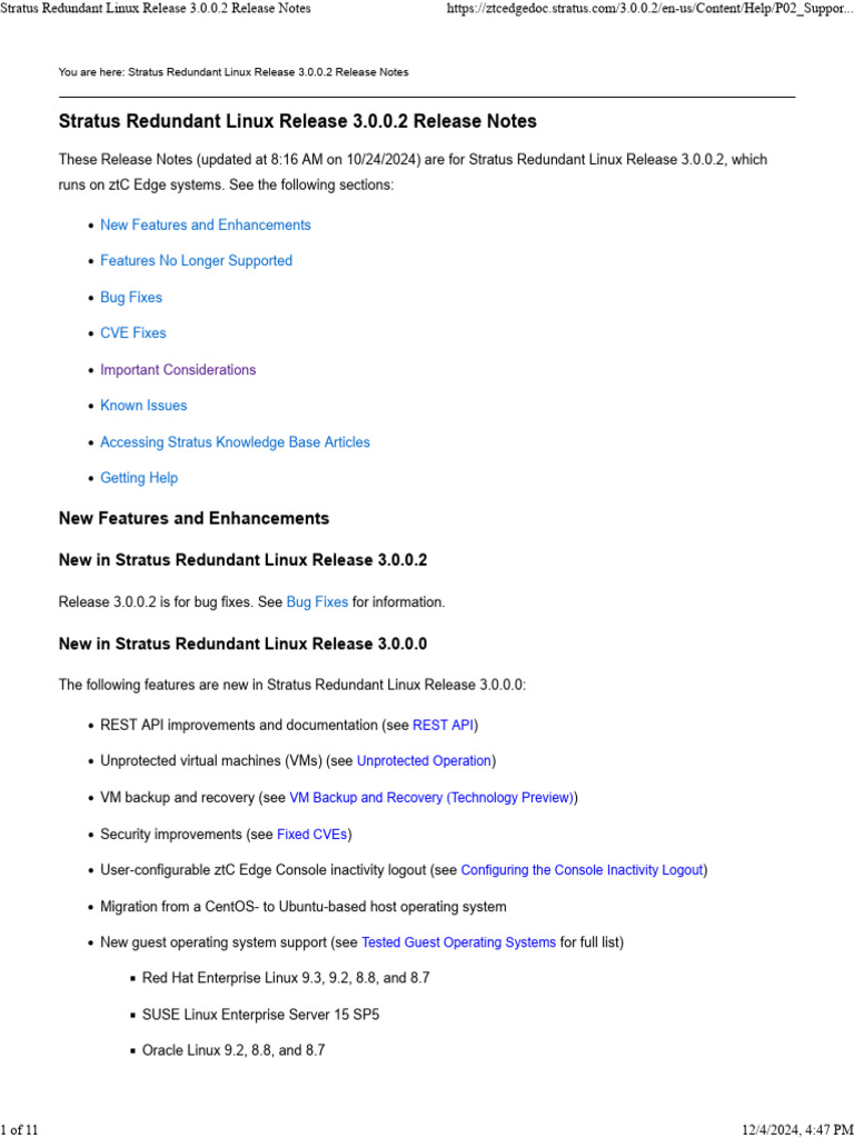 Stratus Redundant Linux Release 3.0.0.2 Release Notes | PDF | Virtual ...