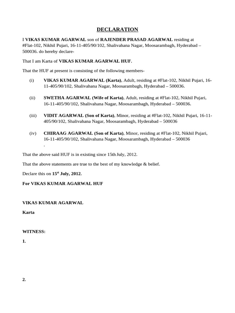 Karta_Declaration_form Shukla Ji | PDF Karta_Declaration_form Shukla Ji | PDF