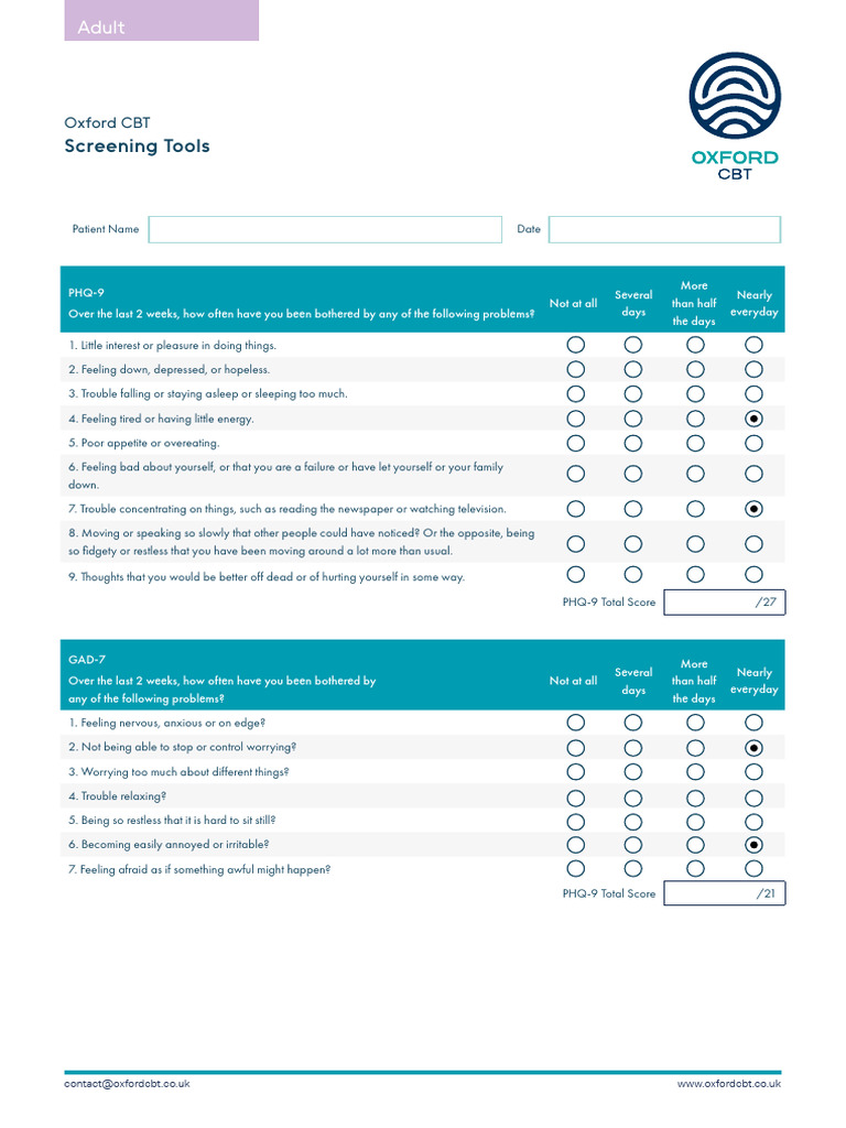 Adult Screening Tools MDA | PDF | Fear | Phobia