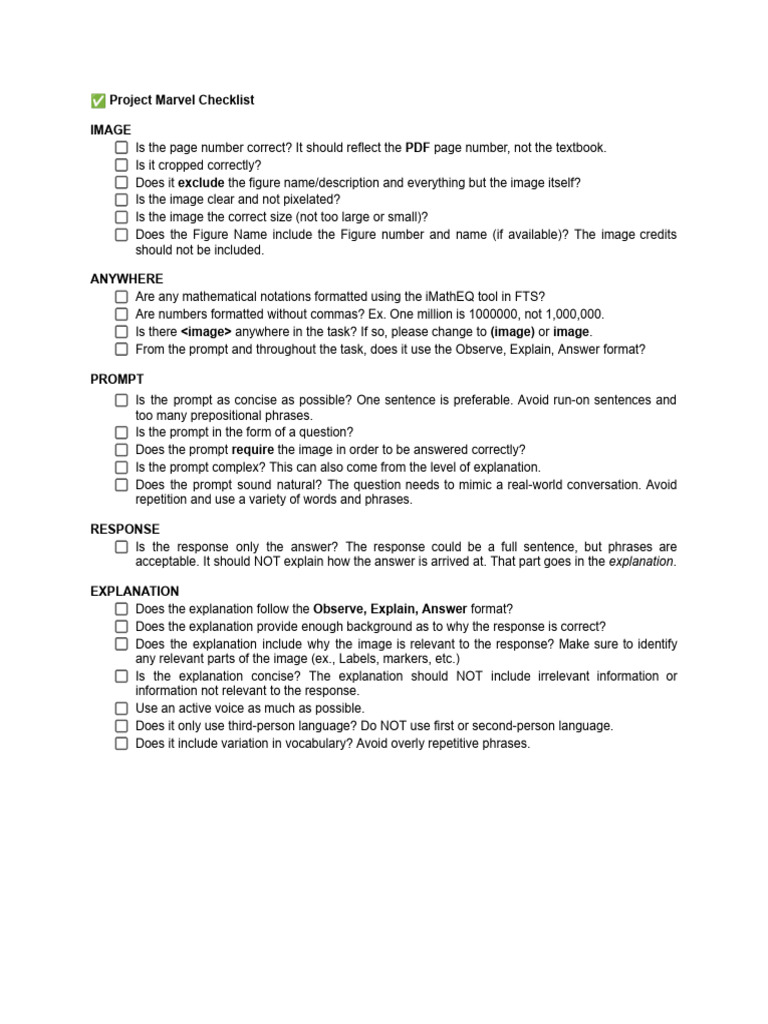 Project Marvel - Checklist | PDF