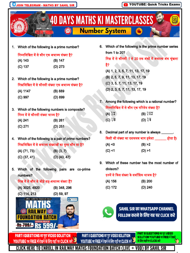 40 Days Maths Master Classses (Number System) (S) | PDF | Mathematical ...
