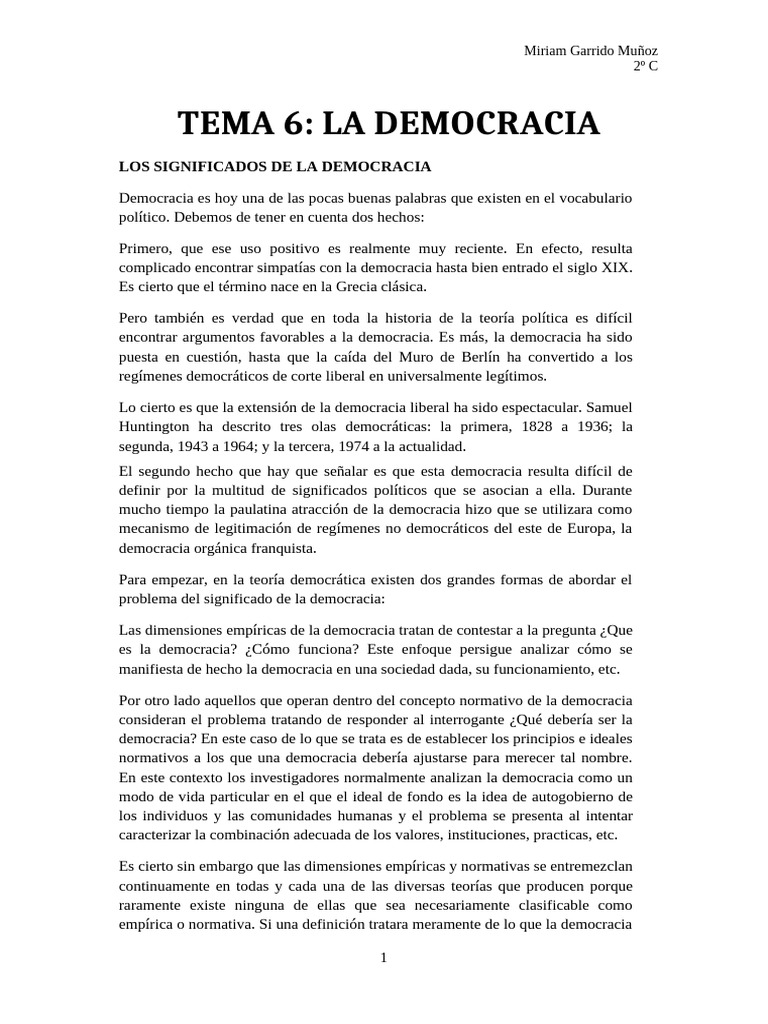 Tema 6 La Democracia Pdf Democracia Ideologías Políticas