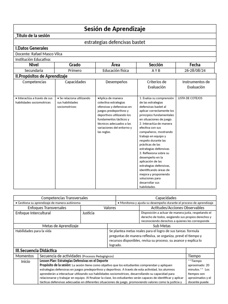 Estrategias Defencivas Bastet | PDF | Aprendizaje | Evaluación