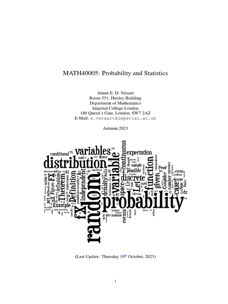 Probability and Statistics Notes (Complete) | PDF | Probability ...