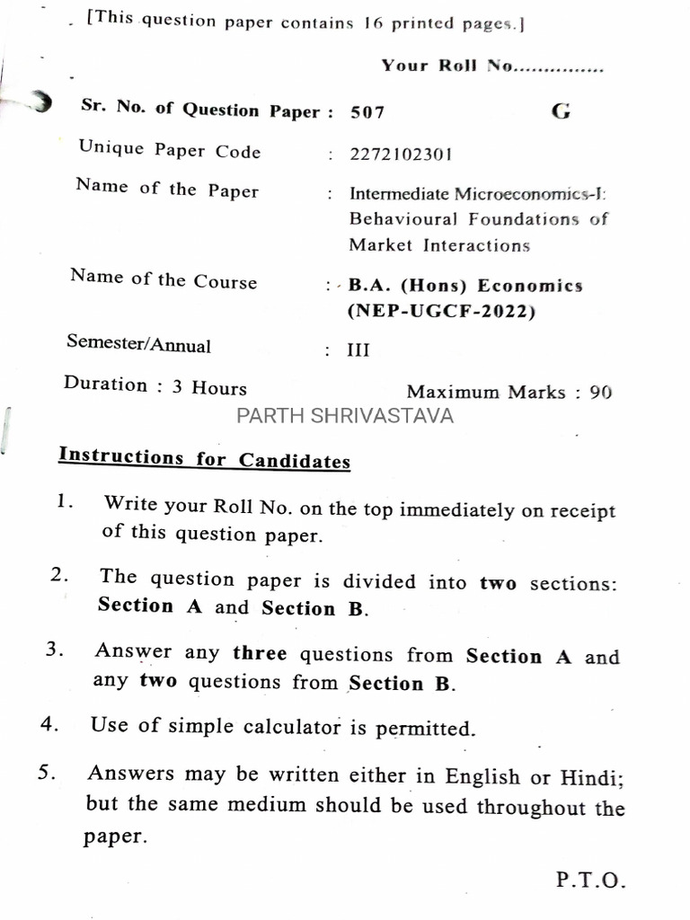 Eco (H) S3 Intermediate Microeconomics 1 | PDF