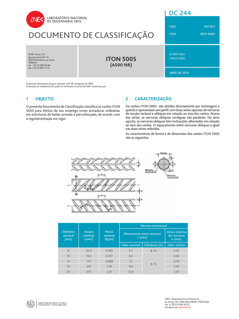Classificação dos Varões ITON 500S | PDF | Science | Ciências Físicas