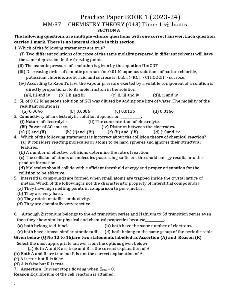Chemistry XII Practice Paper BOOK 1-3 | PDF | Reaction Rate ...