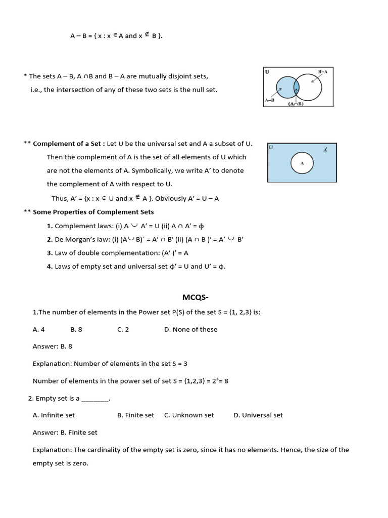 CLASS XI MATHS SUPPORT MATERIAL (KVS) 2024-25)-11-12 | PDF | Empty Set | Mathematical Concepts