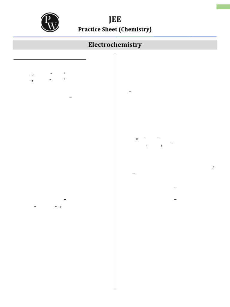 Tejas - Practice Sheet - Electrochemistry - Prayas - JEE - Chemistry (2024) - Dilip Jha Sir ...