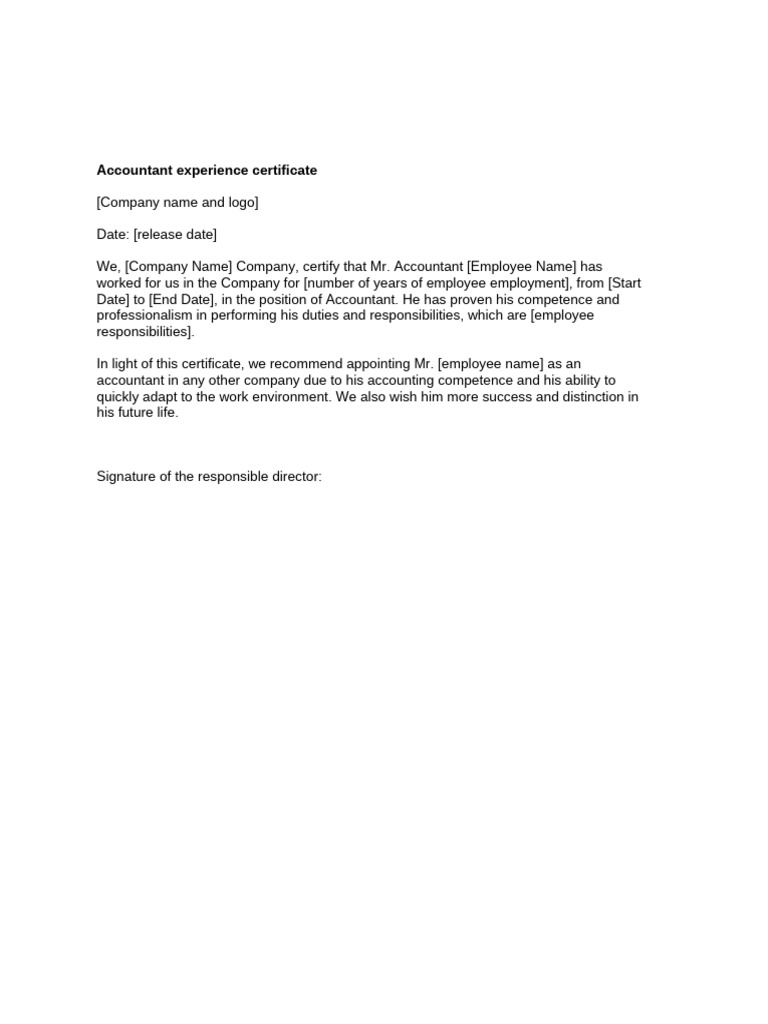 Accountant Experience Certificate Template | PDF