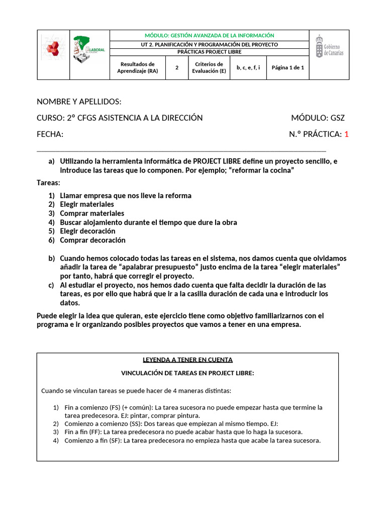 Ejercicio Project Libre T2 5 | PDF