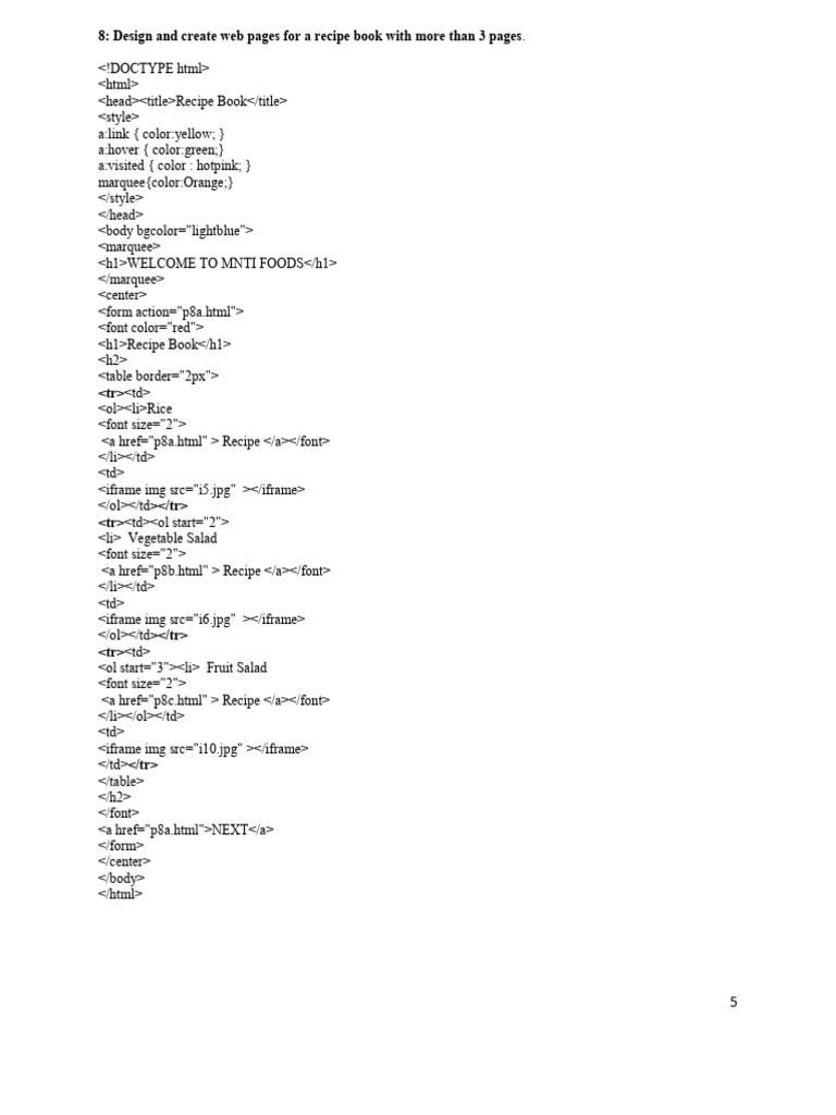 8: Design and Create Web Pages For A Recipe Book With More Than 3 Pages | PDF