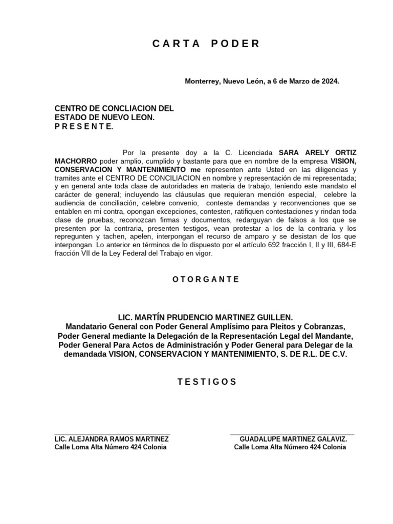 Carta Poder para Conciliación Laboral | PDF