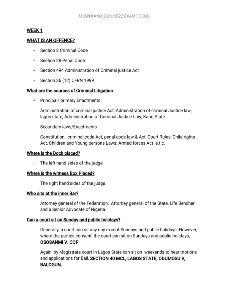 Mssn Kano Criminal Litigation Exam Focus | PDF