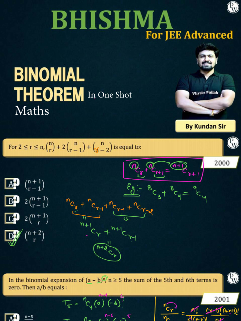 Binomial Theorem - Class Notes - Bhishma JEE Advanced 2023 | PDF