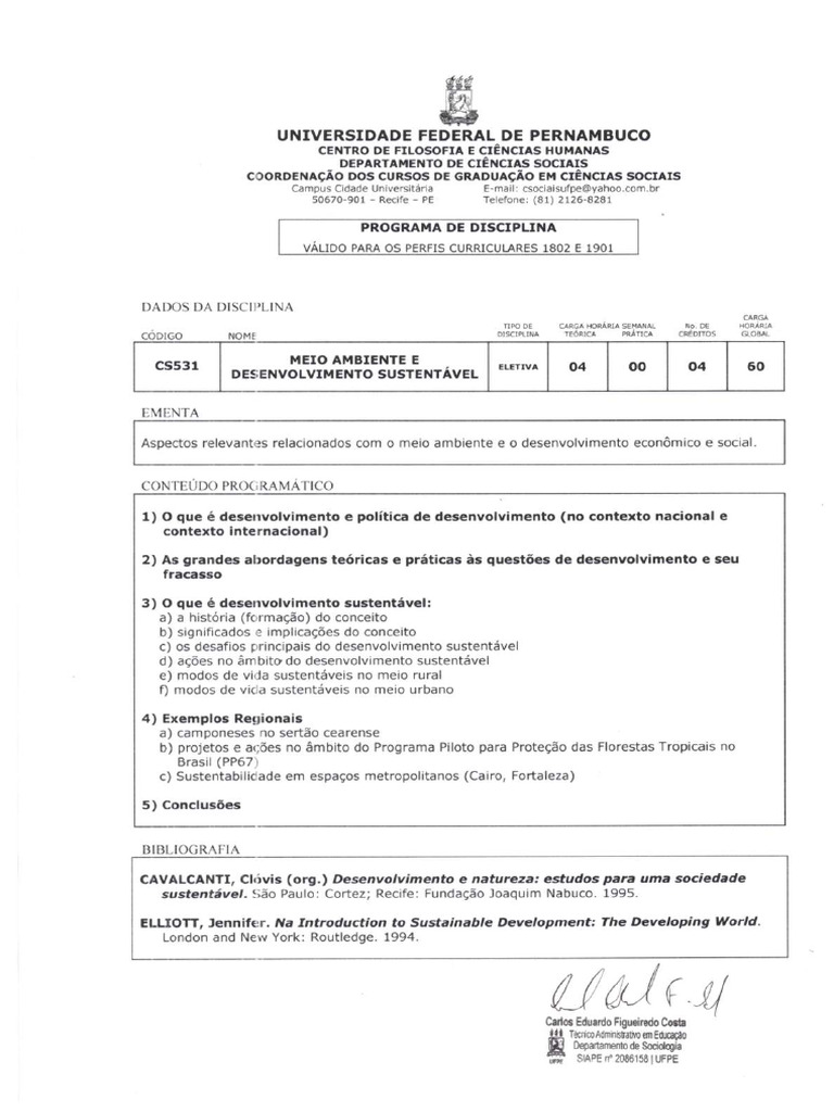 CS531 Meio Ambiente e Desenvolvimento Sustentável (Perfil 1802) | PDF