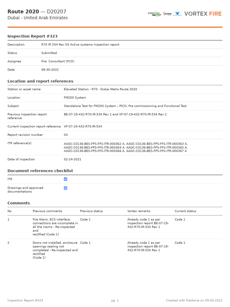 Inspection Report #323 - R70 IR 534 Rev 03 Active Systems Inspection ...