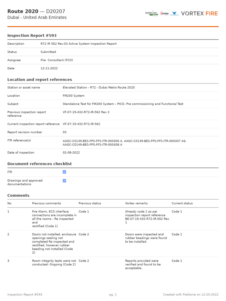 Inspection Report #593 - R72 IR 562 Rev.03 Active System Inspection ...