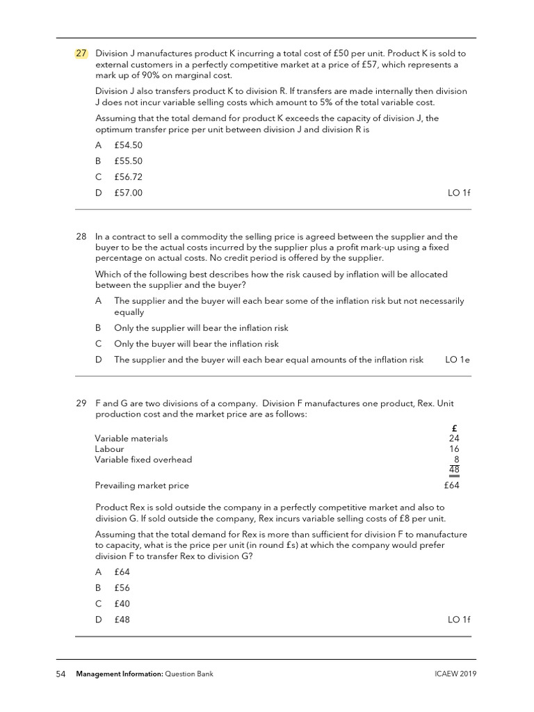 ICAEW Management Info Practice | PDF | Budget | Perfect Competition