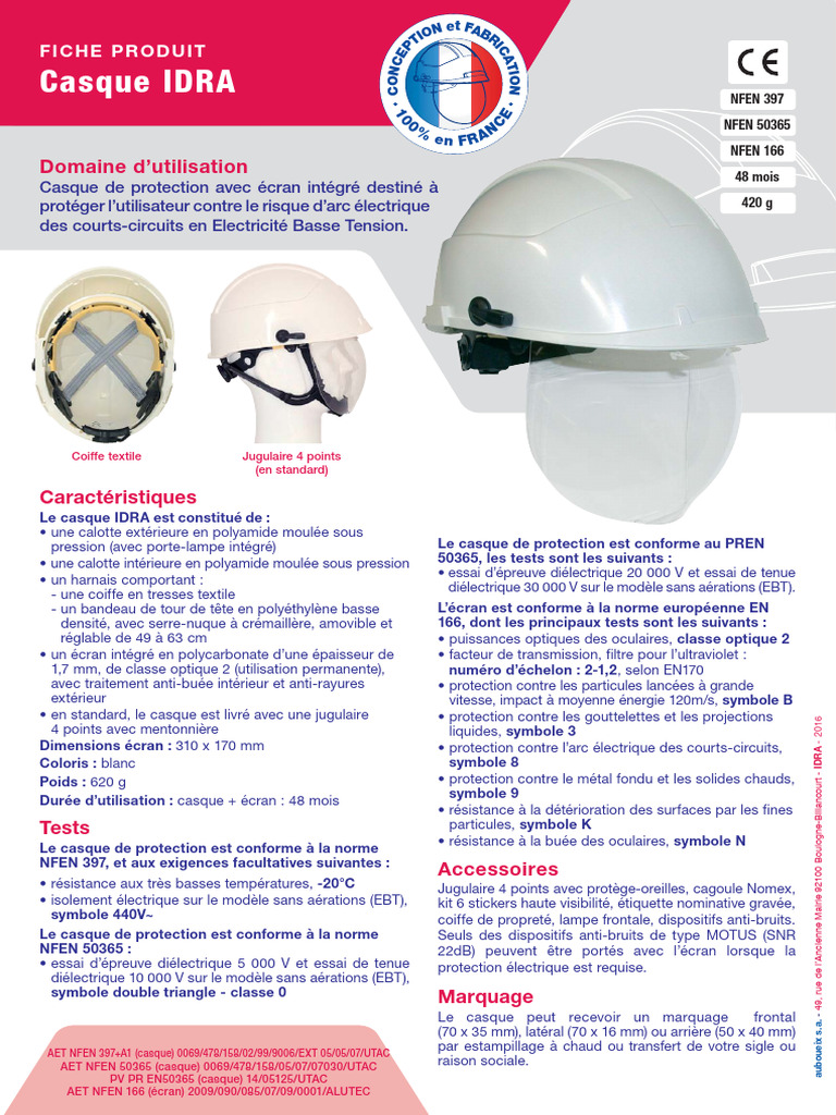 Casque IDRA : Protection Électrique Normée | PDF | Science des matériaux
