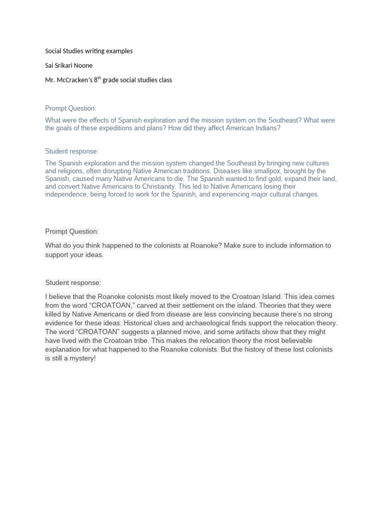 Social Studies Writing examples-SSN | PDF