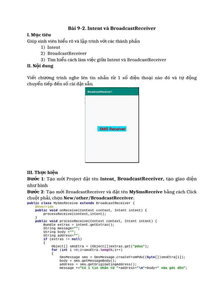Bai 9 -2- Intent & Broadcast Receiver | PDF Bai 9 -2- Intent & Broadcast Receiver | PDF