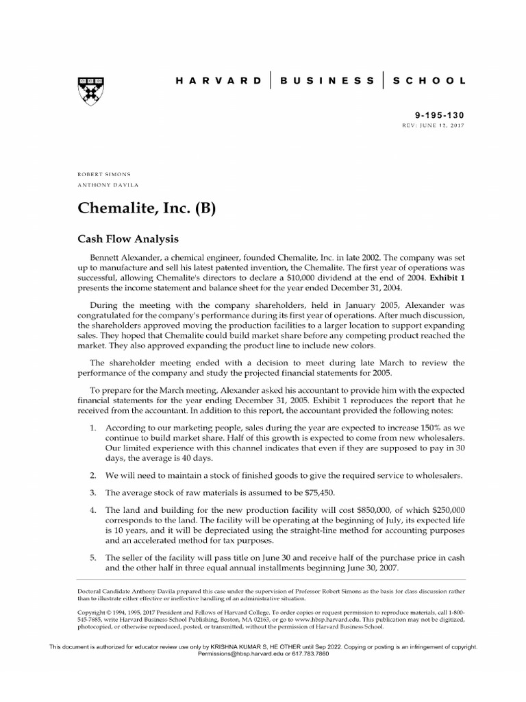Case 3 Chemalite Inc Cash flow (1) | PDF