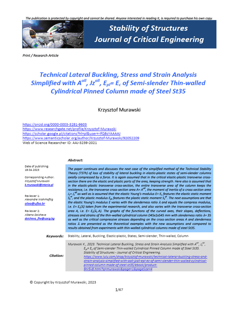 Technical_Lateral_Buckling_Stress_and_St | PDF | Buckling | Young's Modulus
