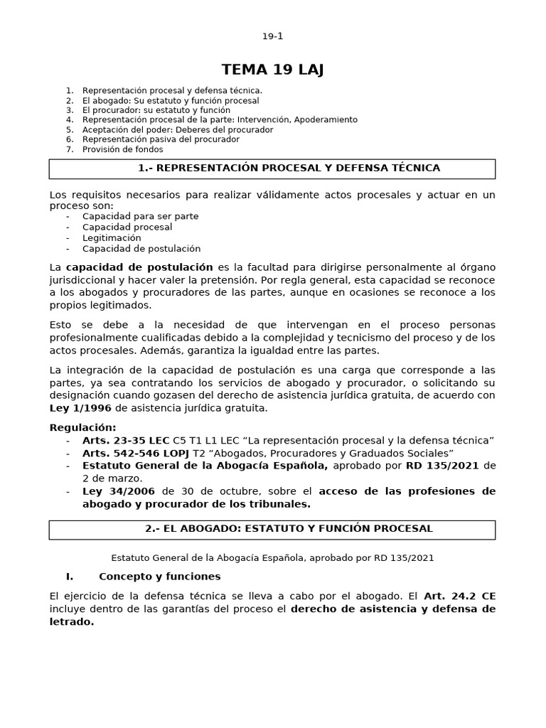 Tema 19 Laj | PDF | Abogado | Ley procesal