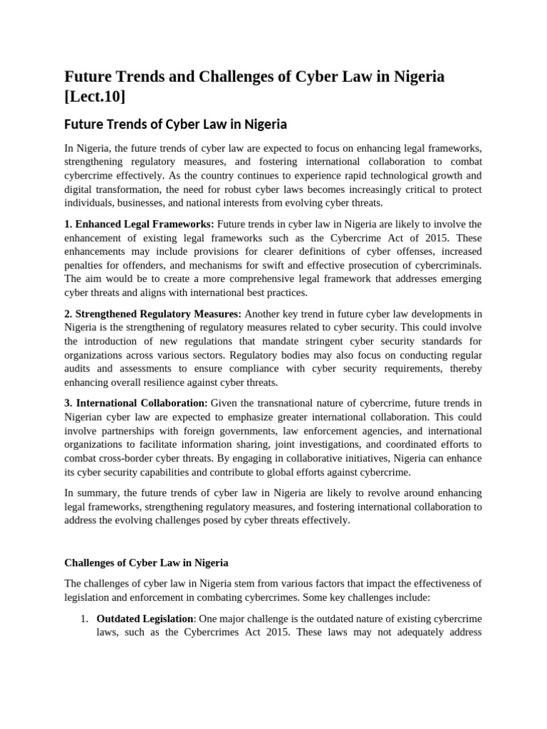 Future Trends and Challenges of Cyber Law in Nigeria (Lect.10) | PDF | Cybercrime | Computer ...